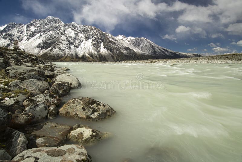 Gletsjerrivier in Het Mount Cook National Park Stock Afbeelding - Image ...