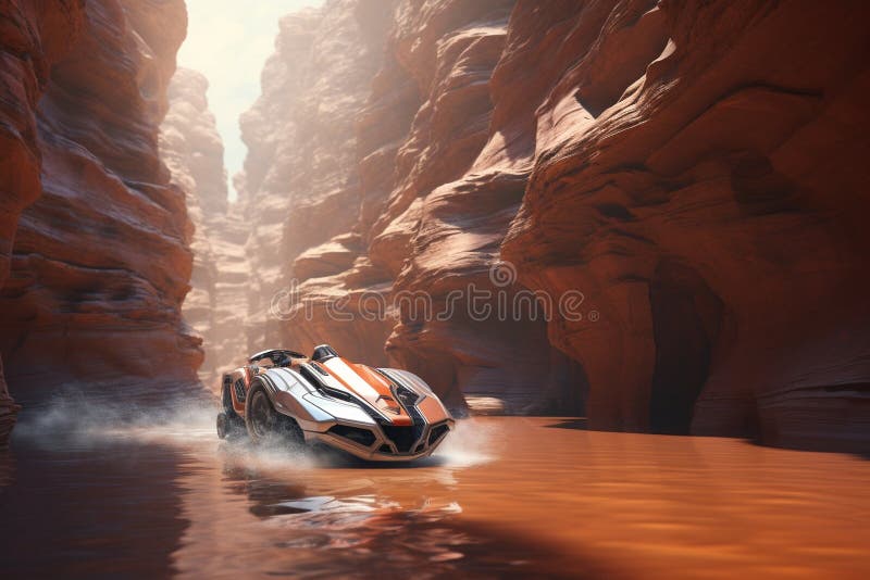 Glide through a Canyon Where Futuristic Racing Stock Illustration ...