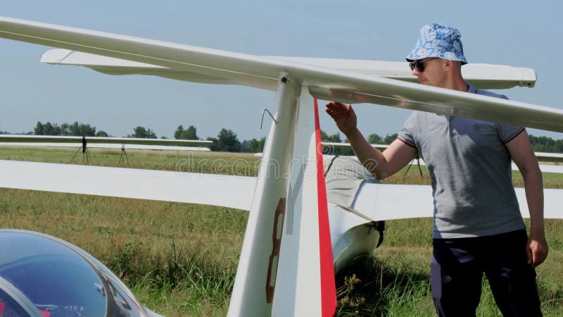 Glider Pilot Near the Plane in Soaring Club. Extreme Sport Stock Video ...