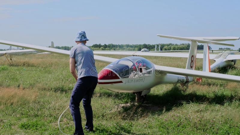 Glider Pilot Near the Plane in Soaring Club. Extreme Sport Stock Video ...