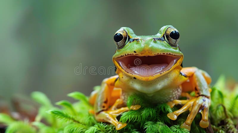 Gliding Frog Look Like Laughing on Moss . Generative Ai Stock ...
