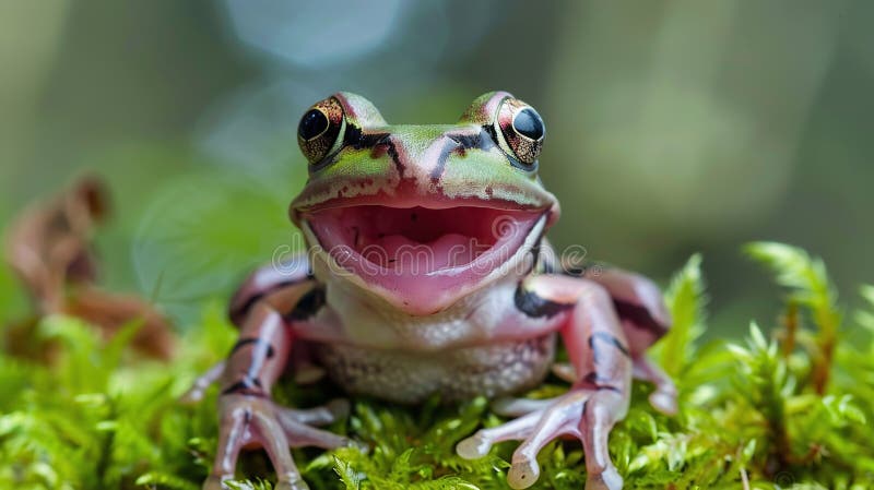 Gliding Frog Look Like Laughing on Moss . Generative Ai Stock ...