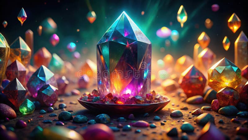 A Glimmering Array of Prismatic Gems, Illuminating a Central Crystal on ...