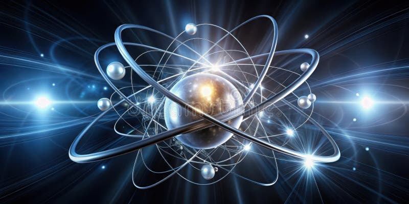 A Glimmering Atomic Structure Orbital Electrons Revolving Around a ...