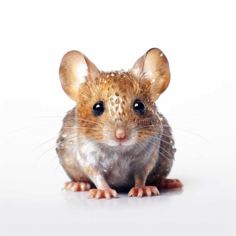 Glimmering Brown Mouse with Water Drops on White Background Stock ...
