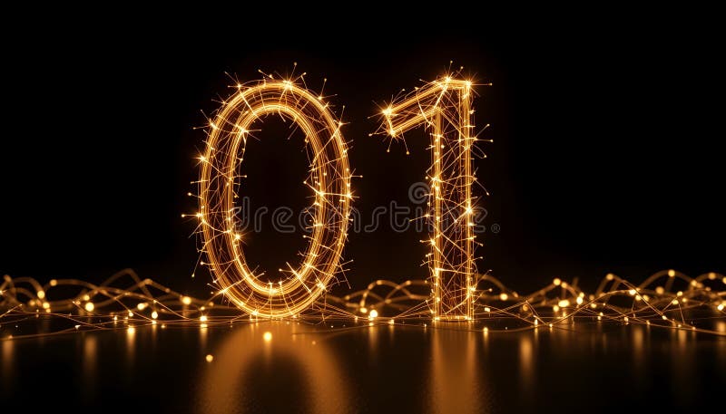 Glimmering Digits: Abstract 01 Number Duo with Sparkling Light Effect ...