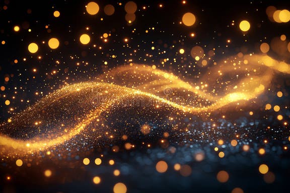 Sparkling Golden Particles Create a Mesmerizing Wave-Like Pattern Against a Dark Background ...
