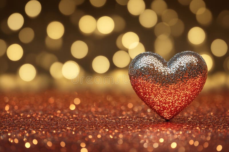 A Glimmering Heart-shaped Object Rests Elegantly on a Reflective ...