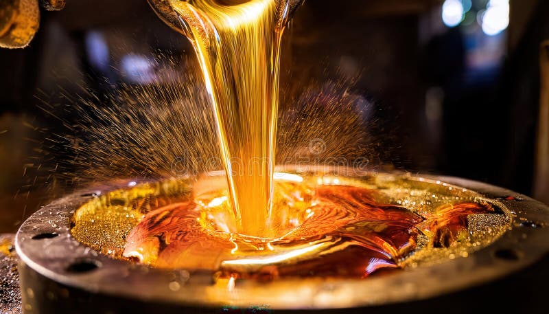 Molten Gold Glistens As it is Poured into a Mold during the Casting ...