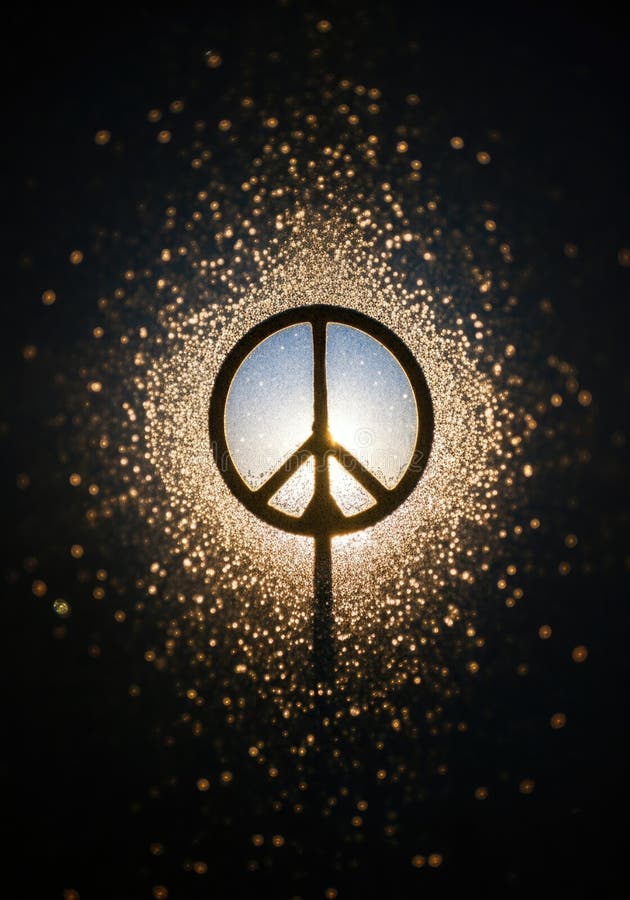 Glimmering Peace Sign Silhouette Against a Sparkling Backdrop Stock ...