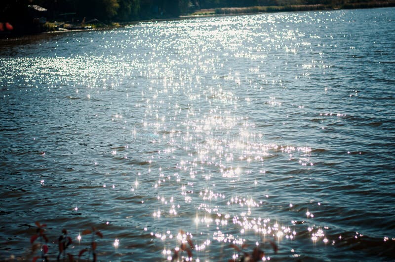 Glimmering Sunlight Reflections Calm Water Surface Dusk Stock Photos ...