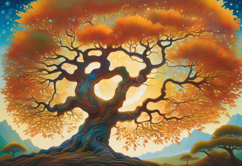 A Glimpse of Ancient Magic in the Ethereal Tree Painting Stock ...