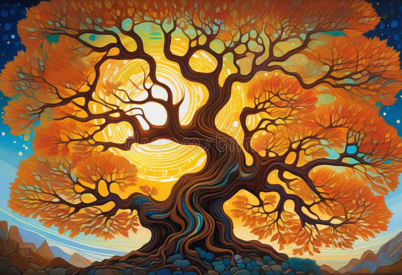 A Glimpse of Ancient Magic in the Ethereal Tree Painting Stock ...