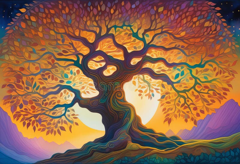 A Glimpse of Ancient Magic in the Ethereal Tree Painting Stock ...