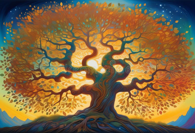 A Glimpse of Ancient Magic in the Ethereal Tree Painting Stock ...