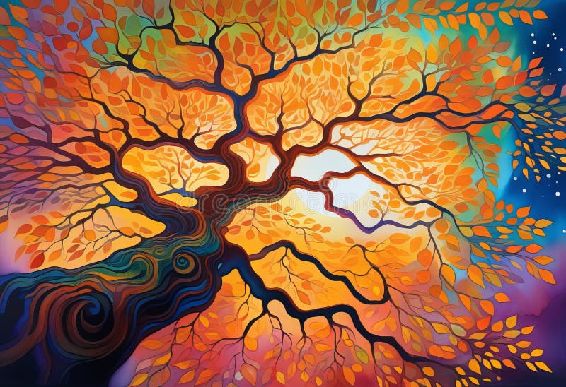 A Glimpse of Ancient Magic in the Ethereal Tree Painting Stock ...