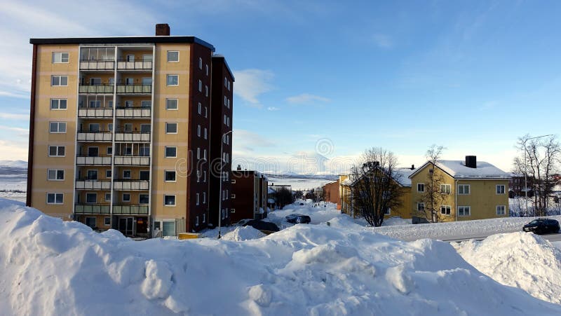 A Glimpse of the Buildings in a Small Town Full of Snow Stock Photo ...