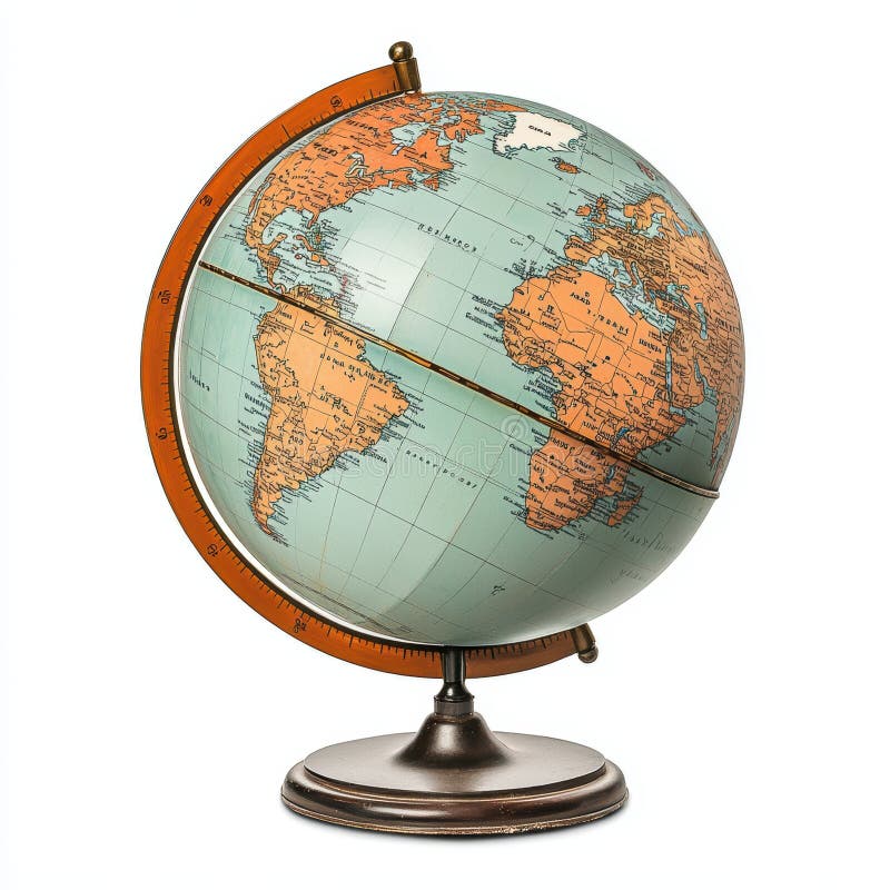 Glimpse of a Classic Globe Displaying the World Map on Isolated White ...