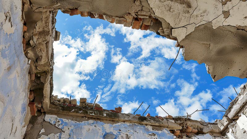 Glimpse of Decay, Ceiling Gap Offers View of Concrete Wall Ruins. Generative Ai Stock ...