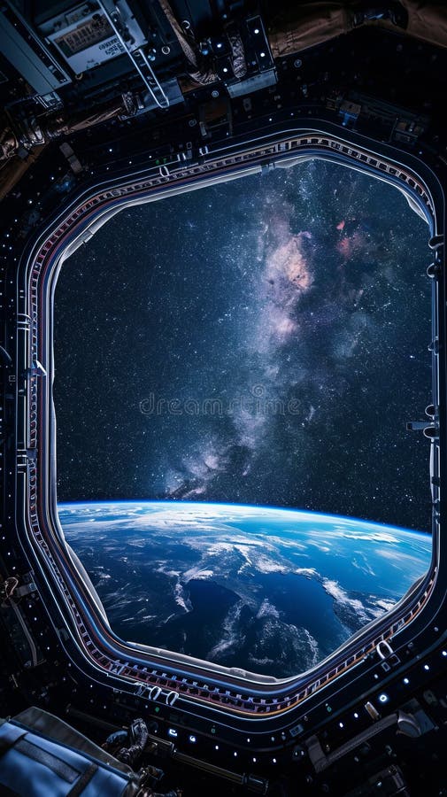 A Glimpse of Earth, the View from Inside a Space Station Stock Photo - Image of celestial, earth ...
