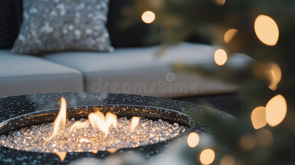 A Glimpse of a Gas Fire Pit Table in a Backyard Setting Stock Photo ...