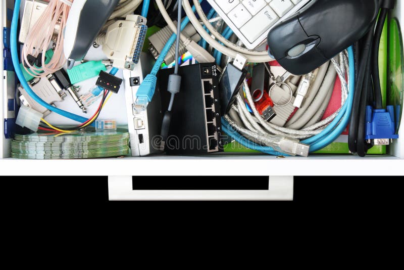 Glimpse Inside the Computer Stuff Drawer Stock Image - Image of ...