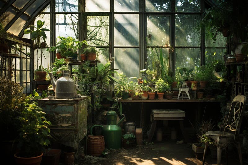 A Glimpse Inside a Greenhouse Teeming with Greenery. Generative by Ai ...