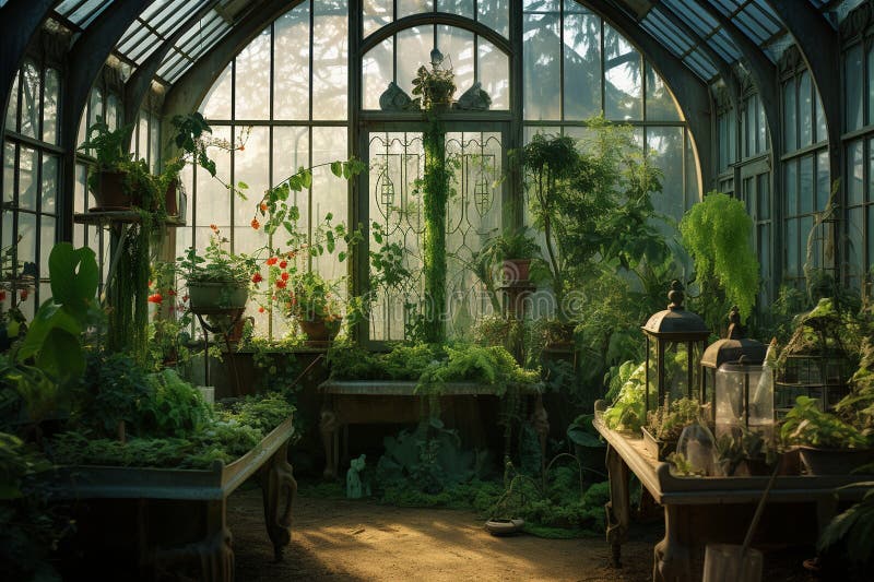 A Glimpse Inside a Greenhouse Teeming with Greenery. Generative by Ai ...