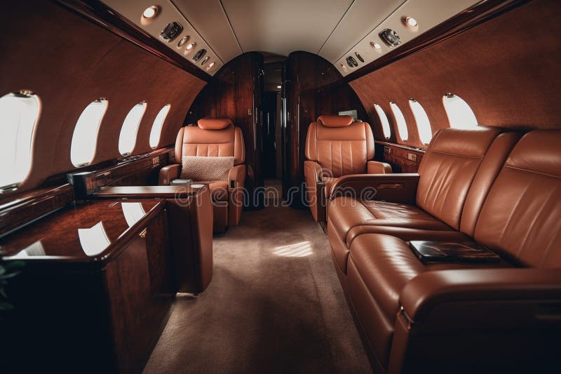 A Glimpse Inside a Luxurious Private Jet with Opulent Leather Seats ...