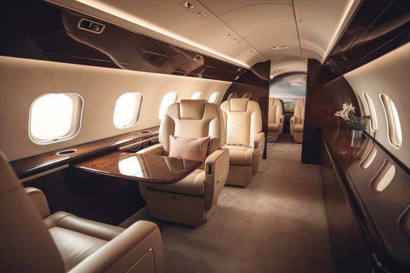A Glimpse Inside a Luxurious Private Jet with Opulent Leather Seats ...