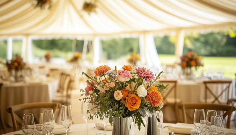 A Glimpse Inside a Marquee Set Up for a Wedding Reception Stock Image ...