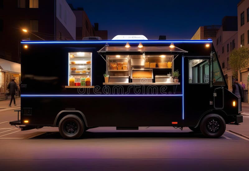 A Glimpse Inside the Stylish Black Food Truck Stock Illustration ...