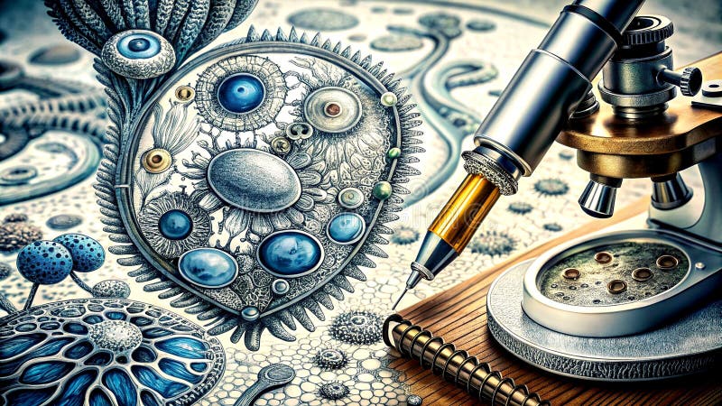 A Glimpse into the Microscopic World: a Pen and Ink Illustration of a ...