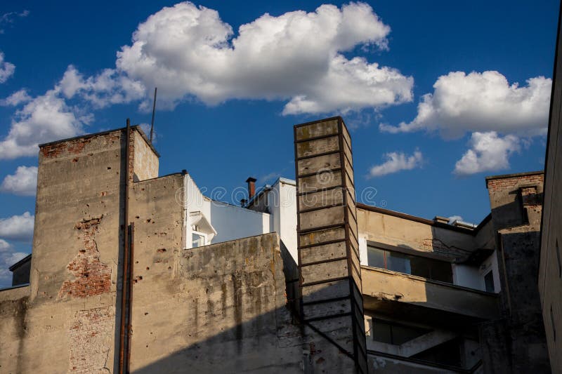 Urban Architecture Contrasts Against Clear Blue Sky in Bucharest ...