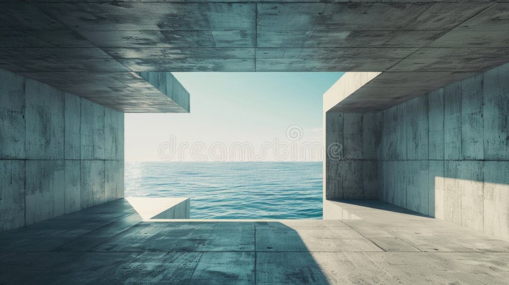 Ocean View from Concrete Structure Stock Photo - Image of generated ...