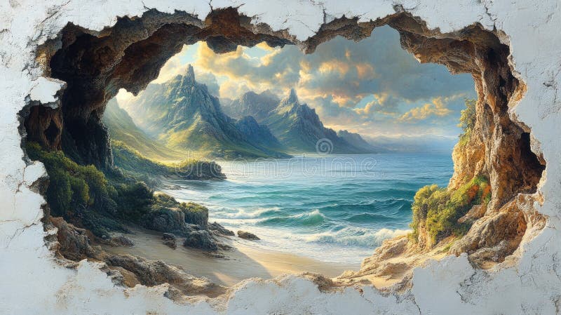 A Glimpse of the Ocean through a Hole in a Wall, Perfect for Use As a ...