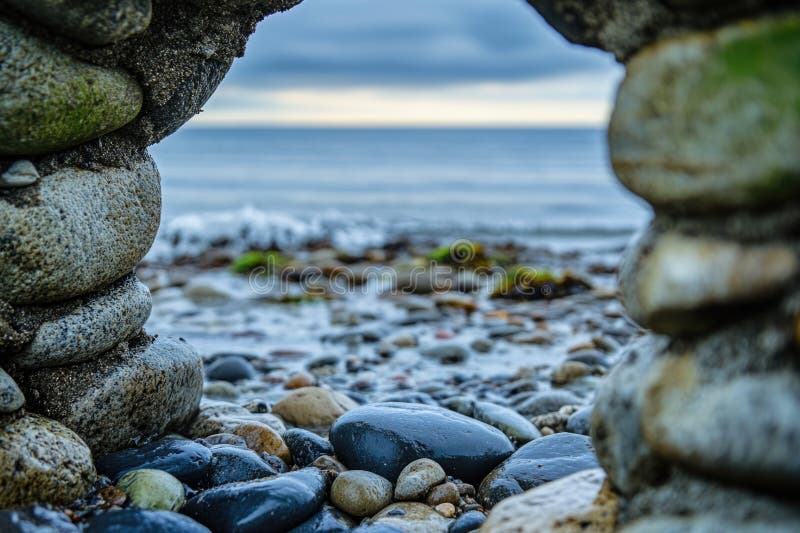 A Glimpse of the Ocean through a Stone Wall, Great for Travel or Nature ...