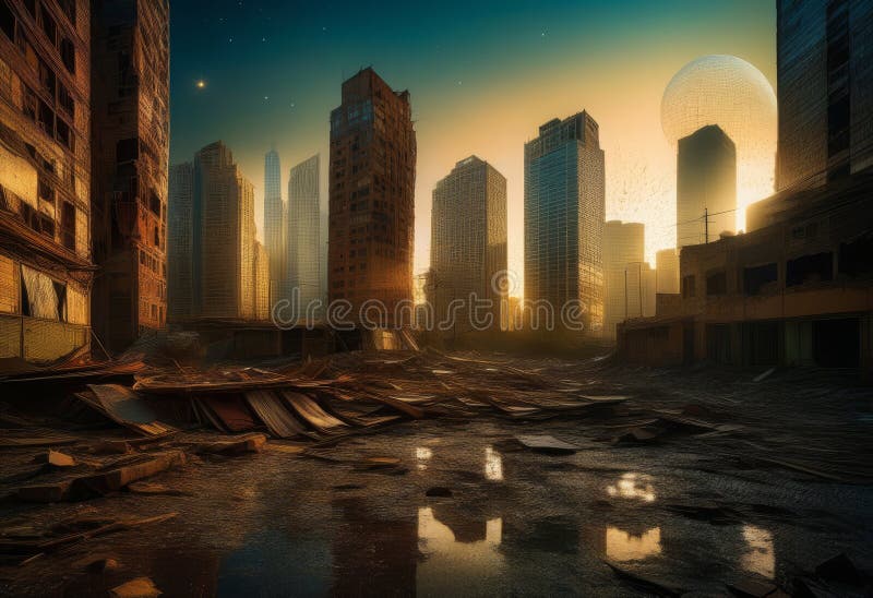 A Glimpse into a Post-Apocalyptic Dreamscape Stock Illustration ...