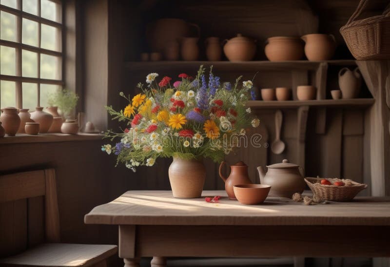 A Glimpse of Slavic Folklore in a Rustic Kitchen Scene Stock ...