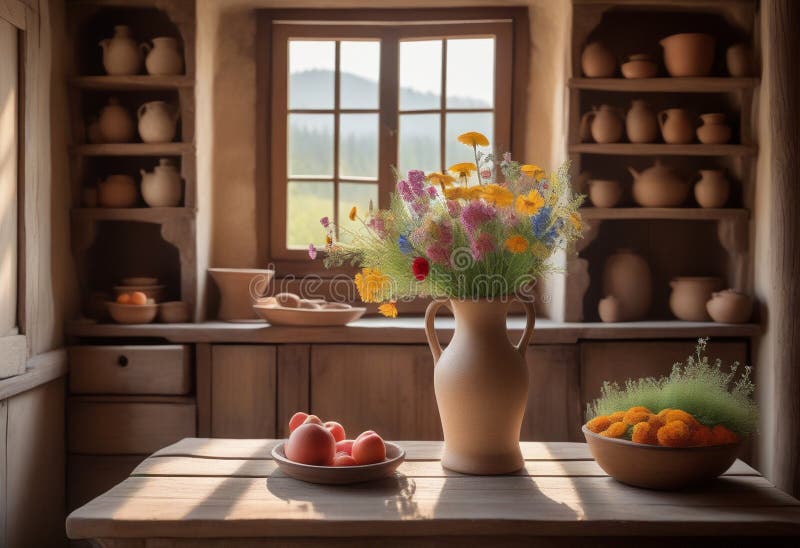 A Glimpse of Slavic Folklore in a Rustic Kitchen Scene Stock ...