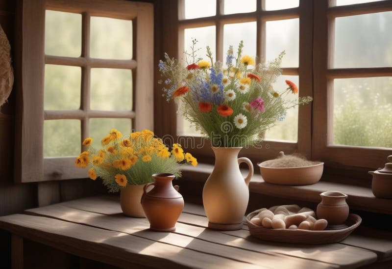 A Glimpse of Slavic Folklore in a Rustic Kitchen Scene Stock ...