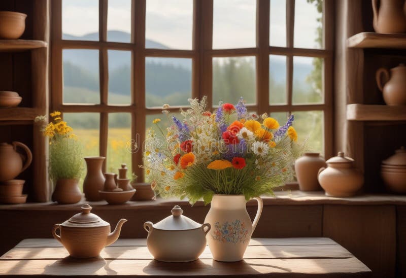 A Glimpse of Slavic Folklore in a Rustic Kitchen Scene Stock ...