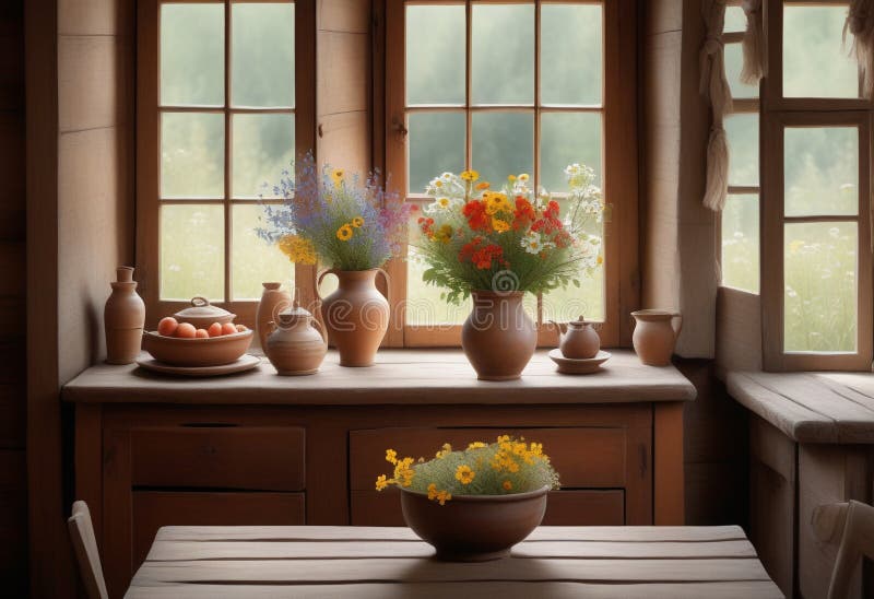 A Glimpse of Slavic Folklore in a Rustic Kitchen Scene Stock ...