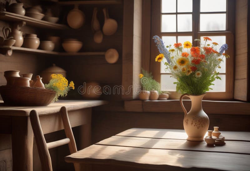A Glimpse of Slavic Folklore in a Rustic Kitchen Scene Stock ...