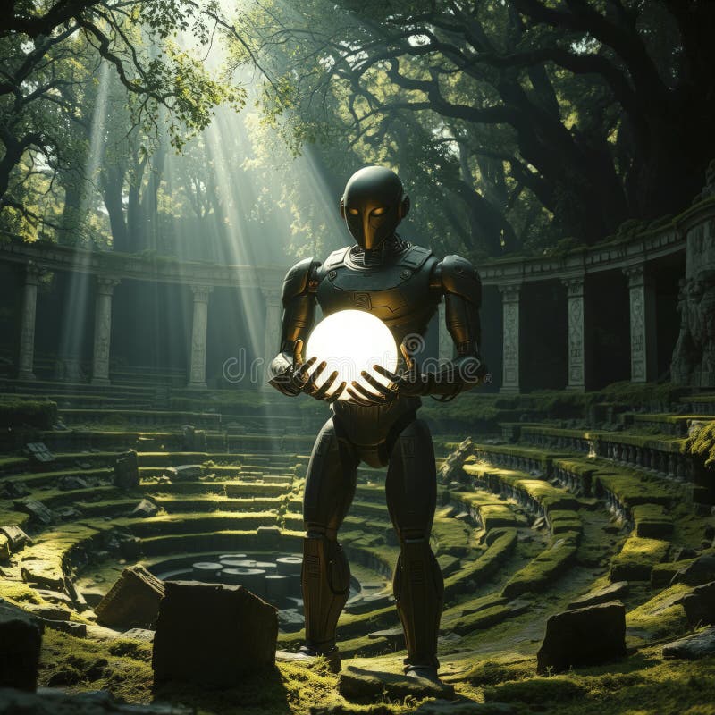 Glimpse of Technology in Timeless Ruins Stock Illustration ...