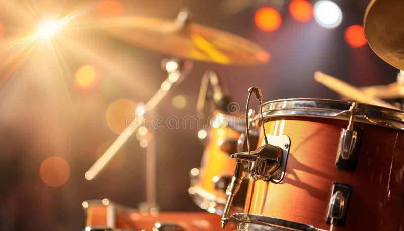 Glistening Drum Set Under Stage Lights with Bokeh Effect Stock Image ...