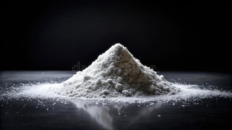 A Glistening Mound of Fine White Powder Sits on a Dark Surface ...