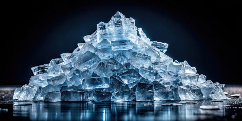 A Glistening Pile of Translucent Ice Cubes Reflects Light on a Dark ...