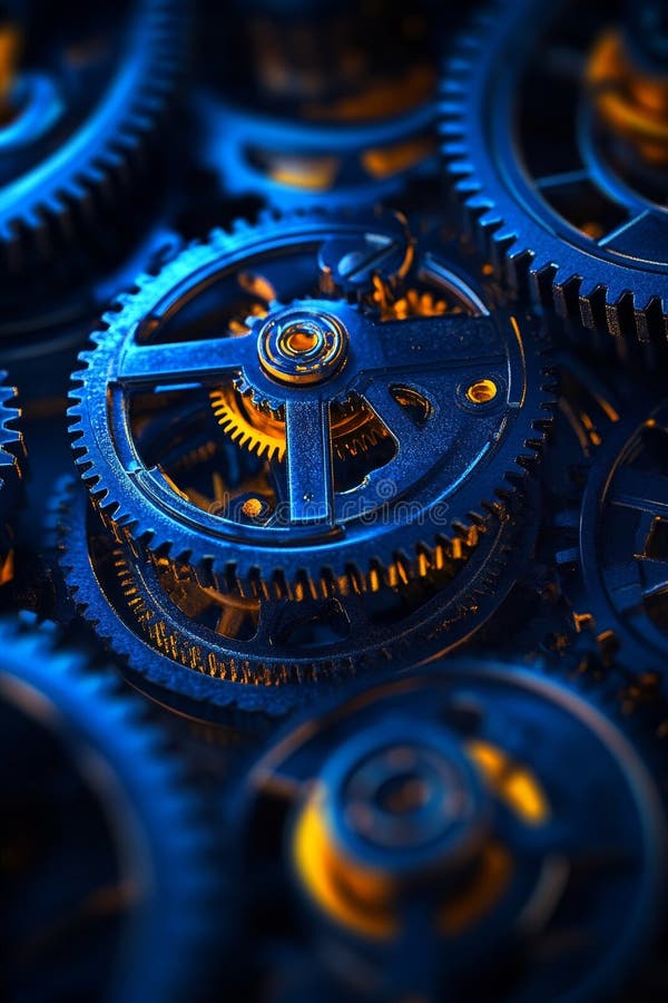 Glistening Precision Abstract Blur of Interlocking Blue Gears ...