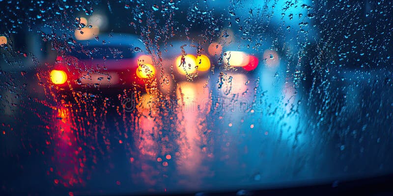 Glistening Raindrops on a Car Window at Night Creating a Moody and ...